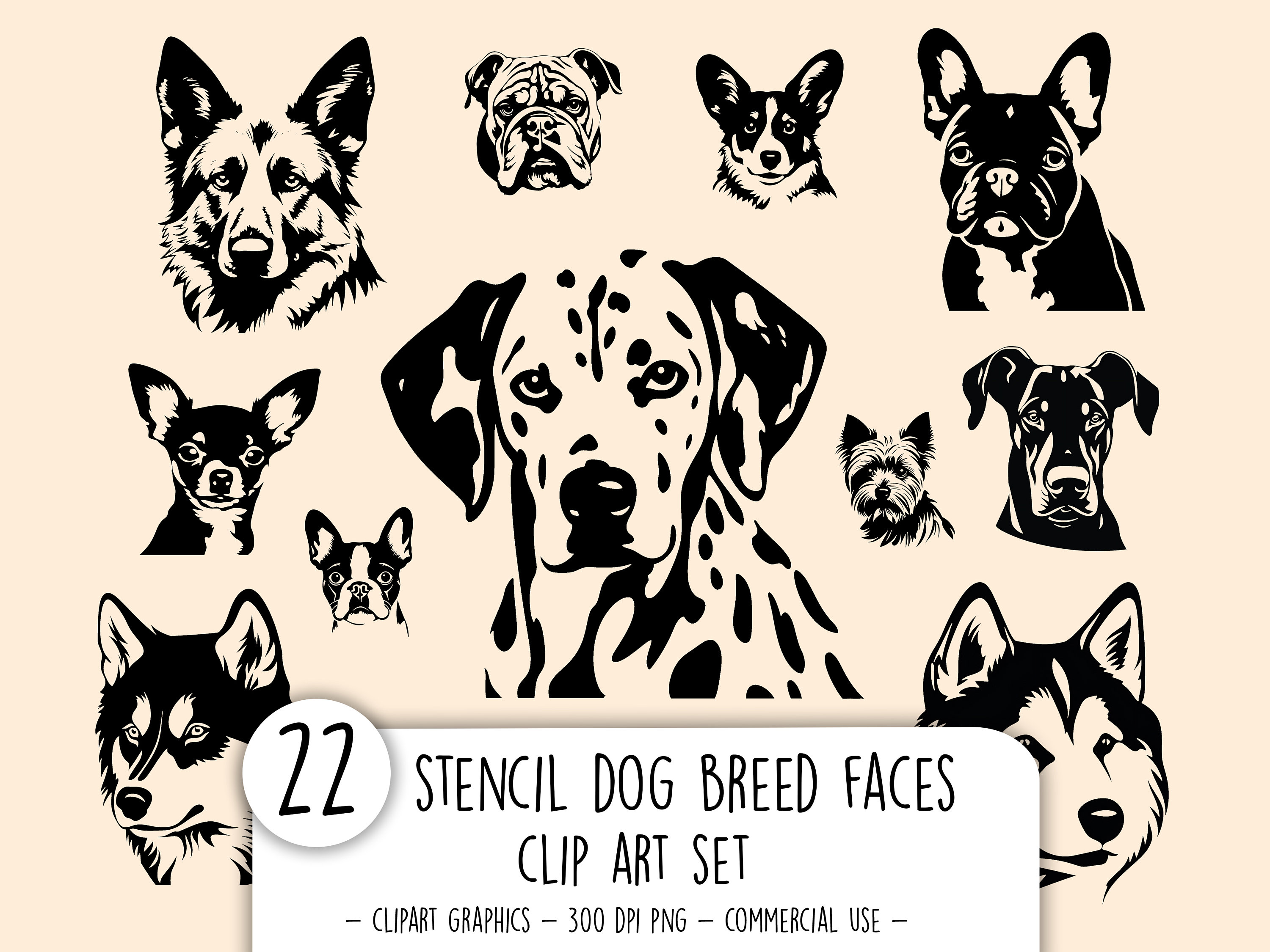 Stencil Dog Breeds Clipart Bundle FREE Commercial Use Digital Printable ...