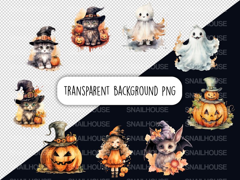 Watercolor Halloween Clip Art Cute Halloween Clipart Printable ...