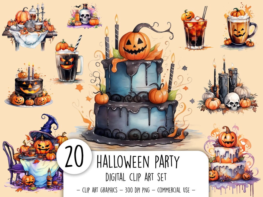 Watercolor Halloween Clipart Digital Halloween Party Clipart - Etsy