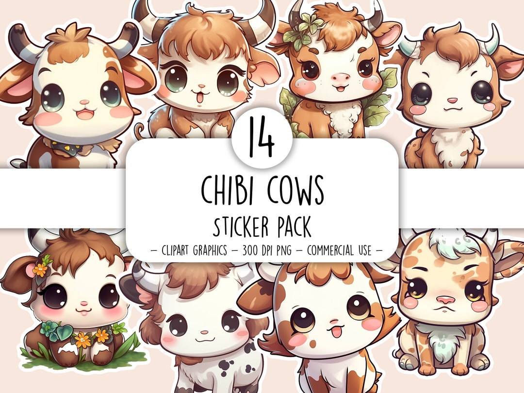 Chibi Cow Digital Stickers Cute Cow Printable Stickers Cute Cow ...