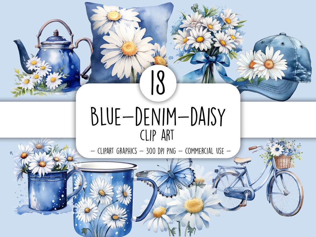 Watercolor Daisy Clip Art Denim Clipart Daisy Clipart Floral Clipart ...