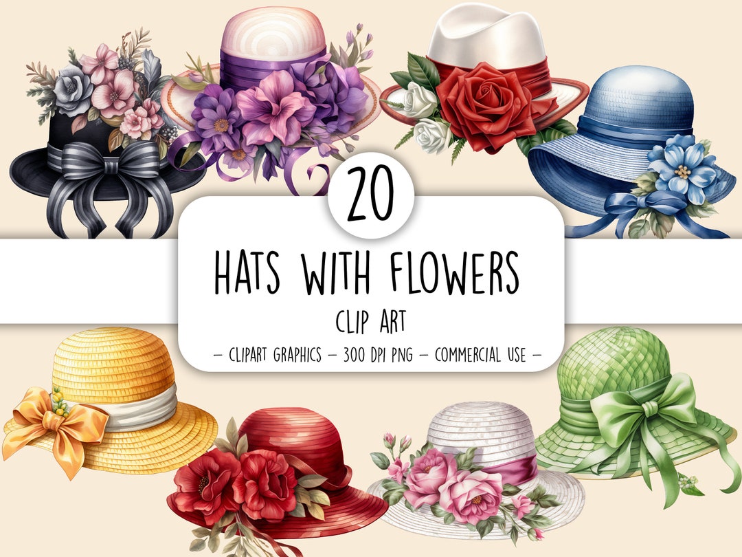 Watercolor Hats With Flowers Clipart Printable Floral Hats Graphics Hat ...