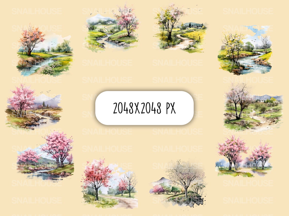 Watercolor Spring Landscape Clipart Bundle Commercially FREE Nature ...