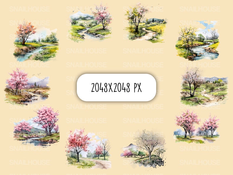 Watercolor Spring Landscape Clipart Bundle Commercially FREE Nature ...