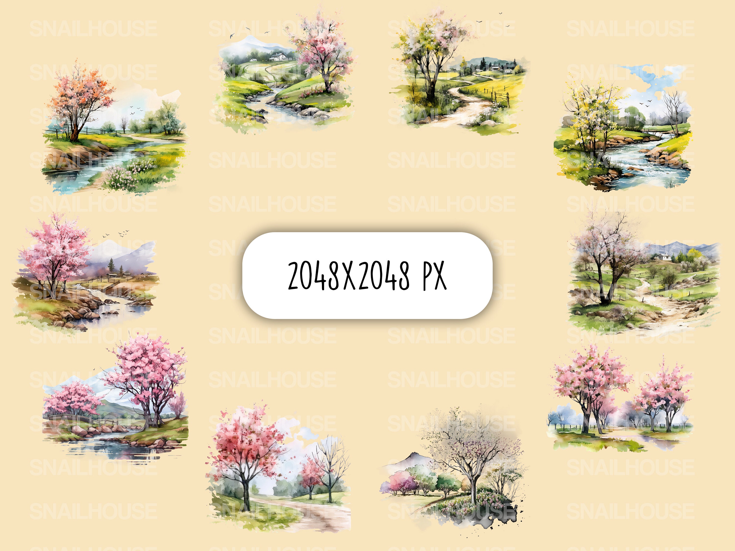 Watercolor Spring Landscape Clipart Bundle Commercially FREE Nature ...