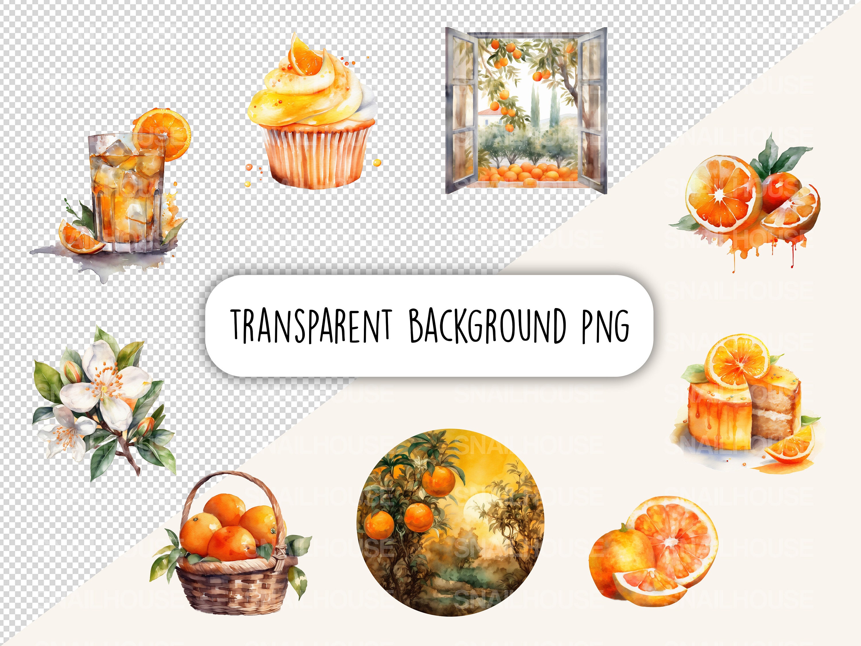 Watercolor Oranges Clip Art Watercolor Summer Oranges Summer ...