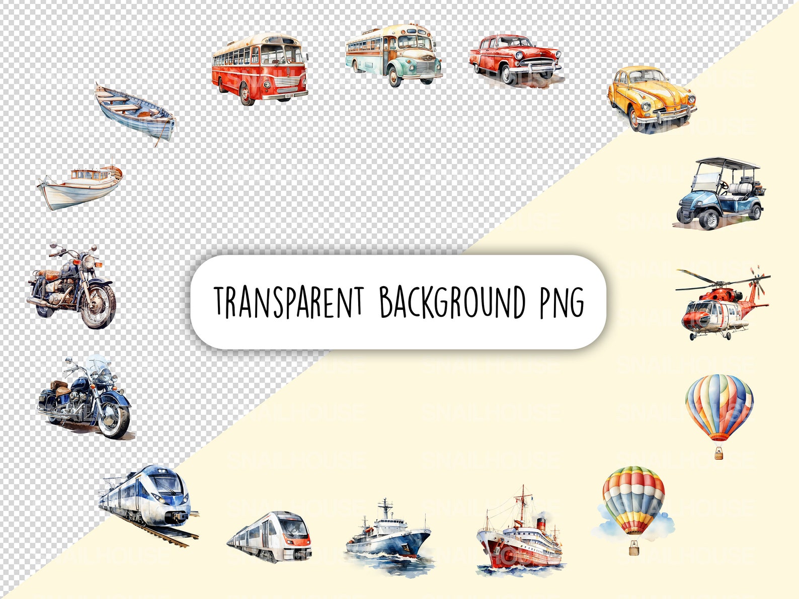 Watercolor Transportation Clipart Bundle FREE Commercial Use ...