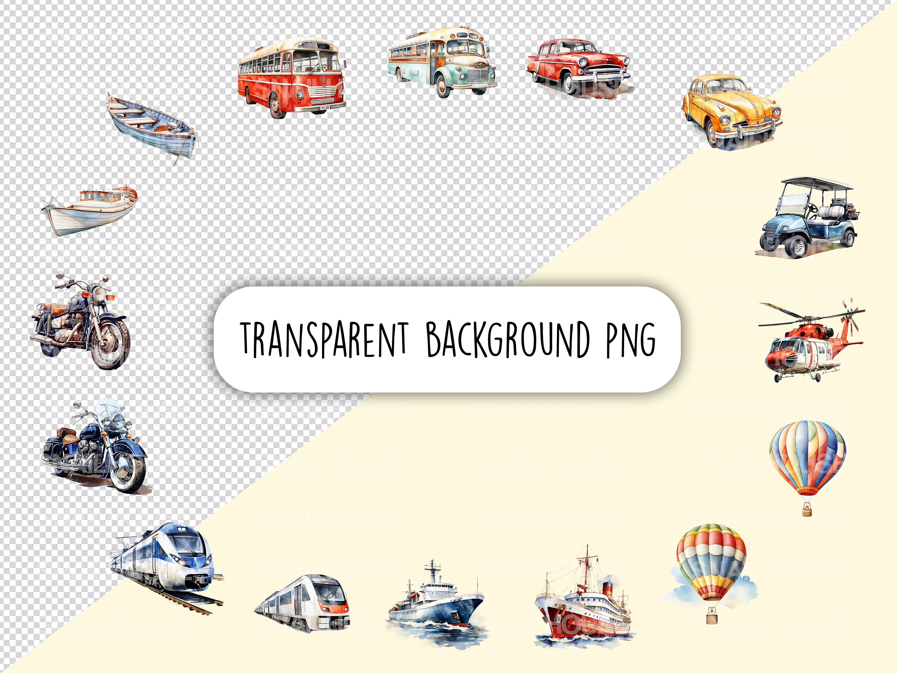 Watercolor Transportation Clipart Bundle FREE Commercial Use ...