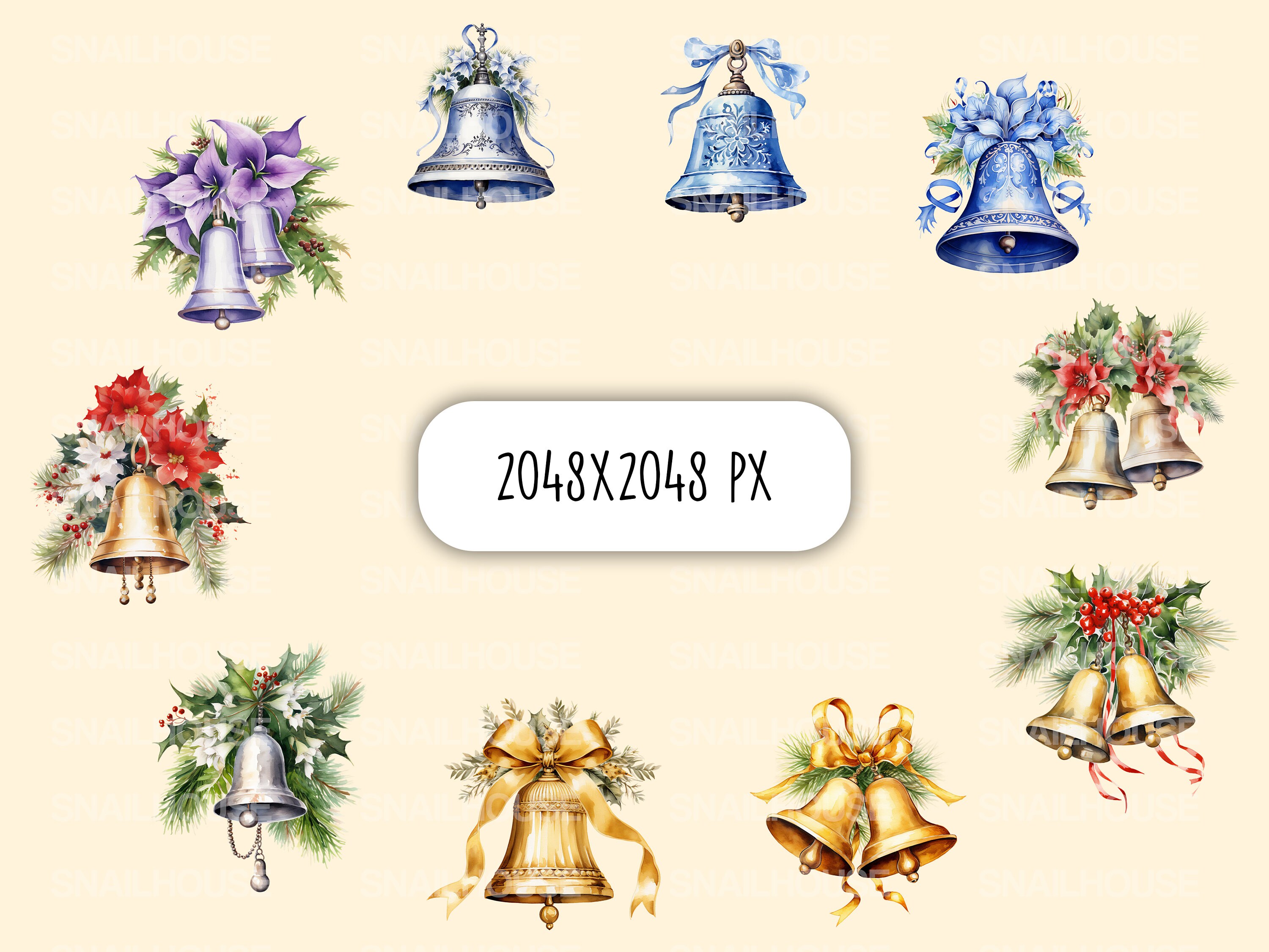 Watercolor Christmas Bell Clipart Bundle Commercially FREE Christmas ...