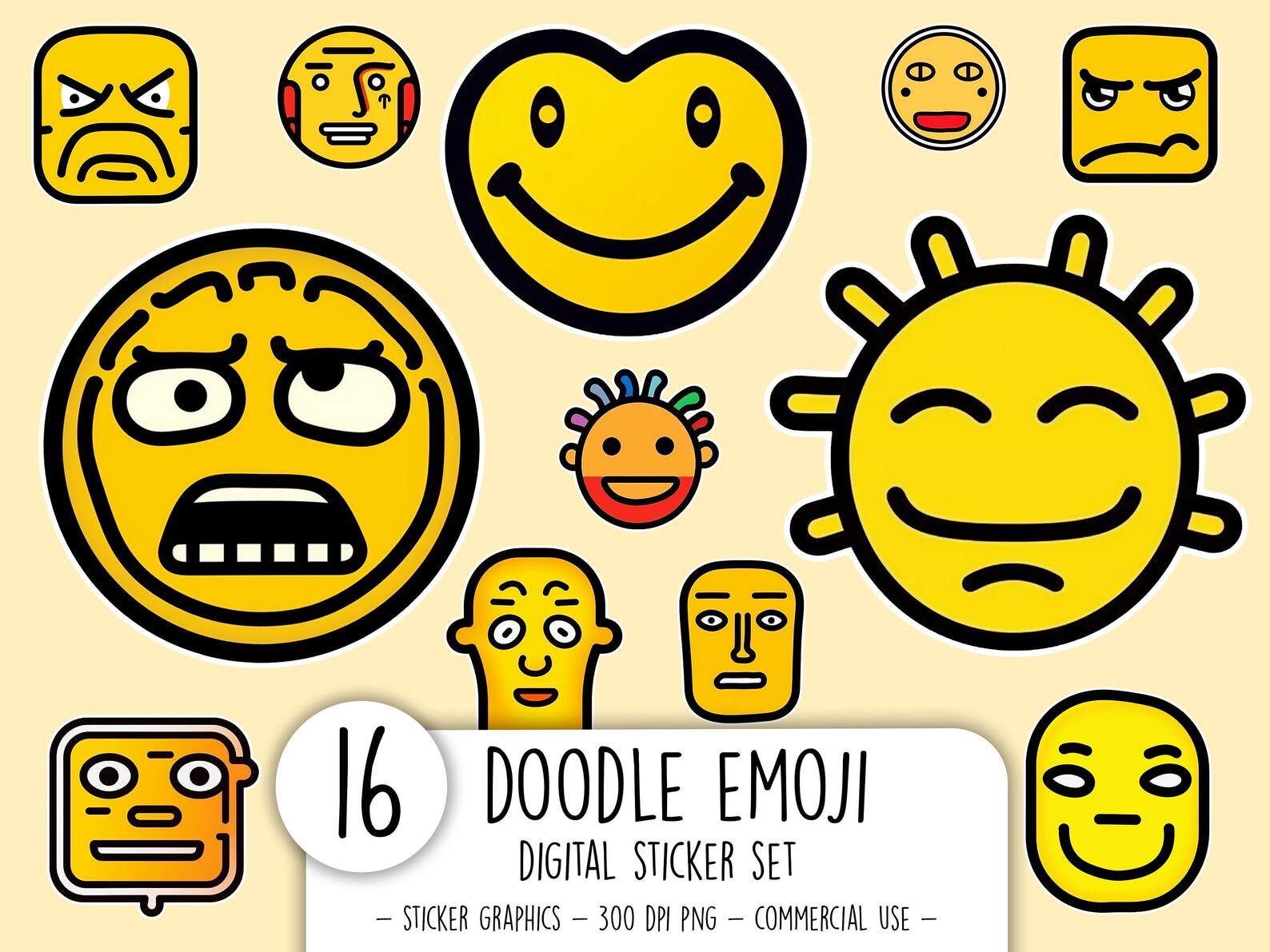 Doodle Emoji Sticker Set Emoji Digital Stickers Doodle Emojis Stickers ...