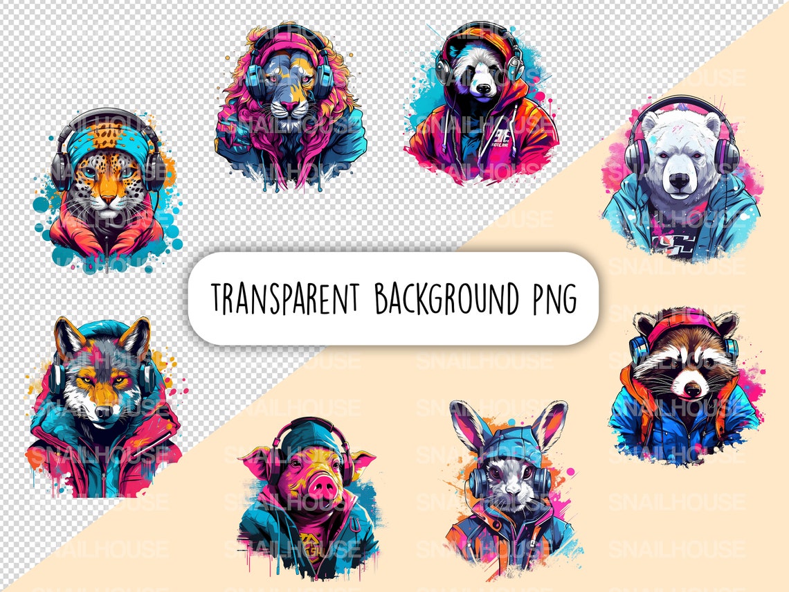 Animals in Graffiti Style Clip Art Set Digital Printable 80s - Etsy