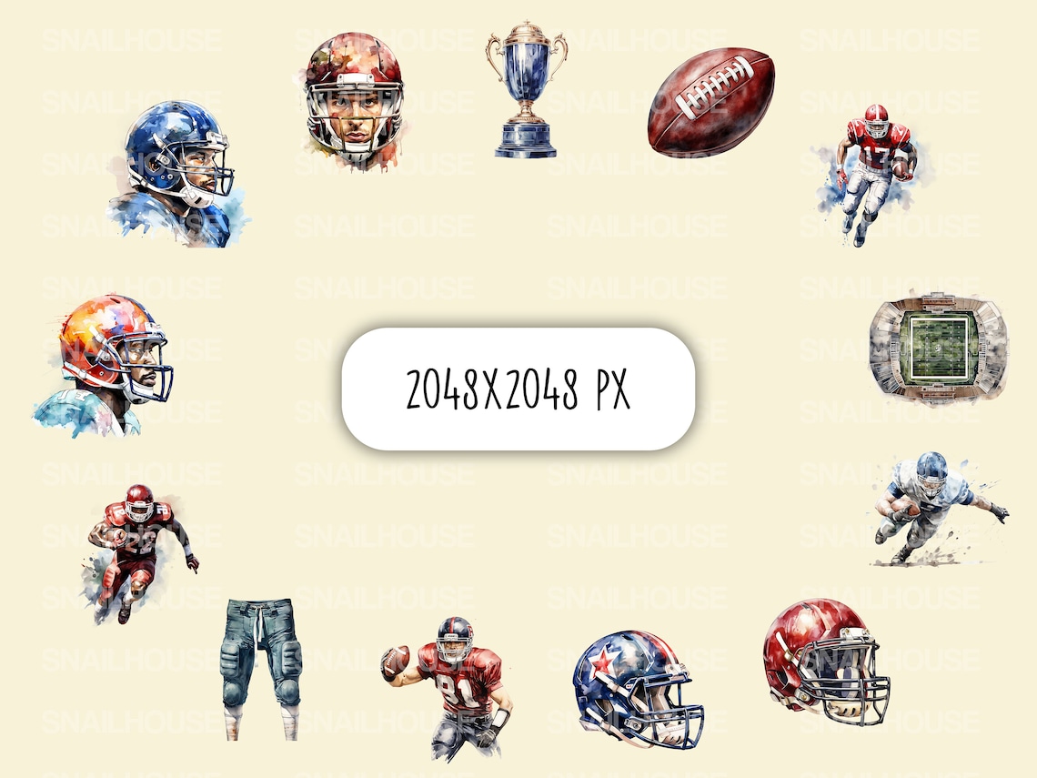 Watercolor American Football Clipart Bundle FREE Commercial Use ...