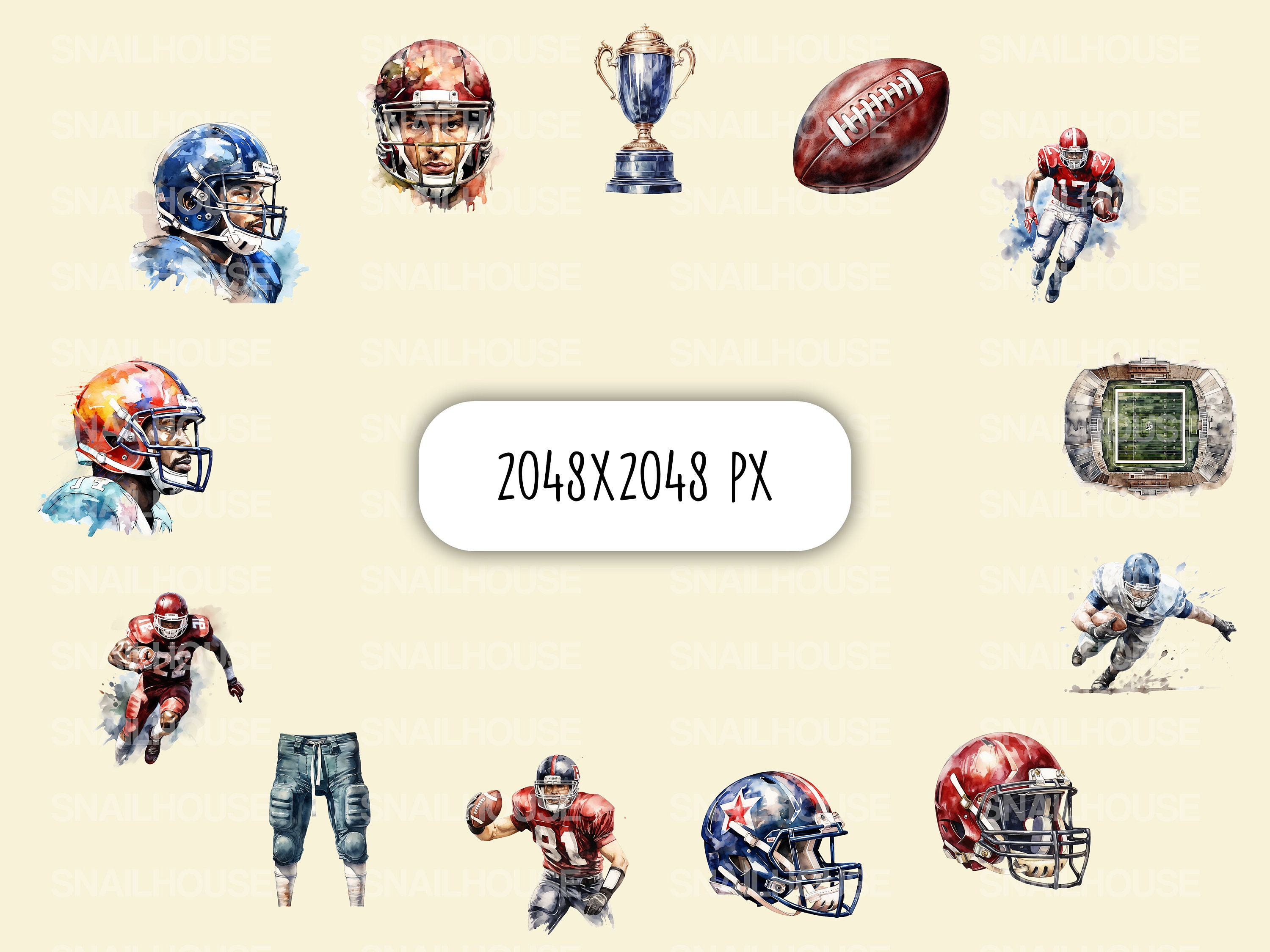Watercolor American Football Clipart Bundle FREE Commercial Use ...