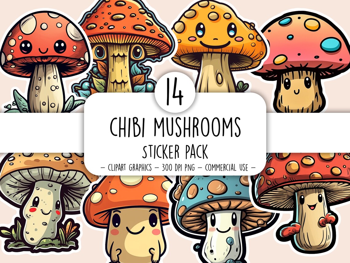 Chibi Mushroom Sticker Set Printable PNG Files Cute Mushroom Stickers ...
