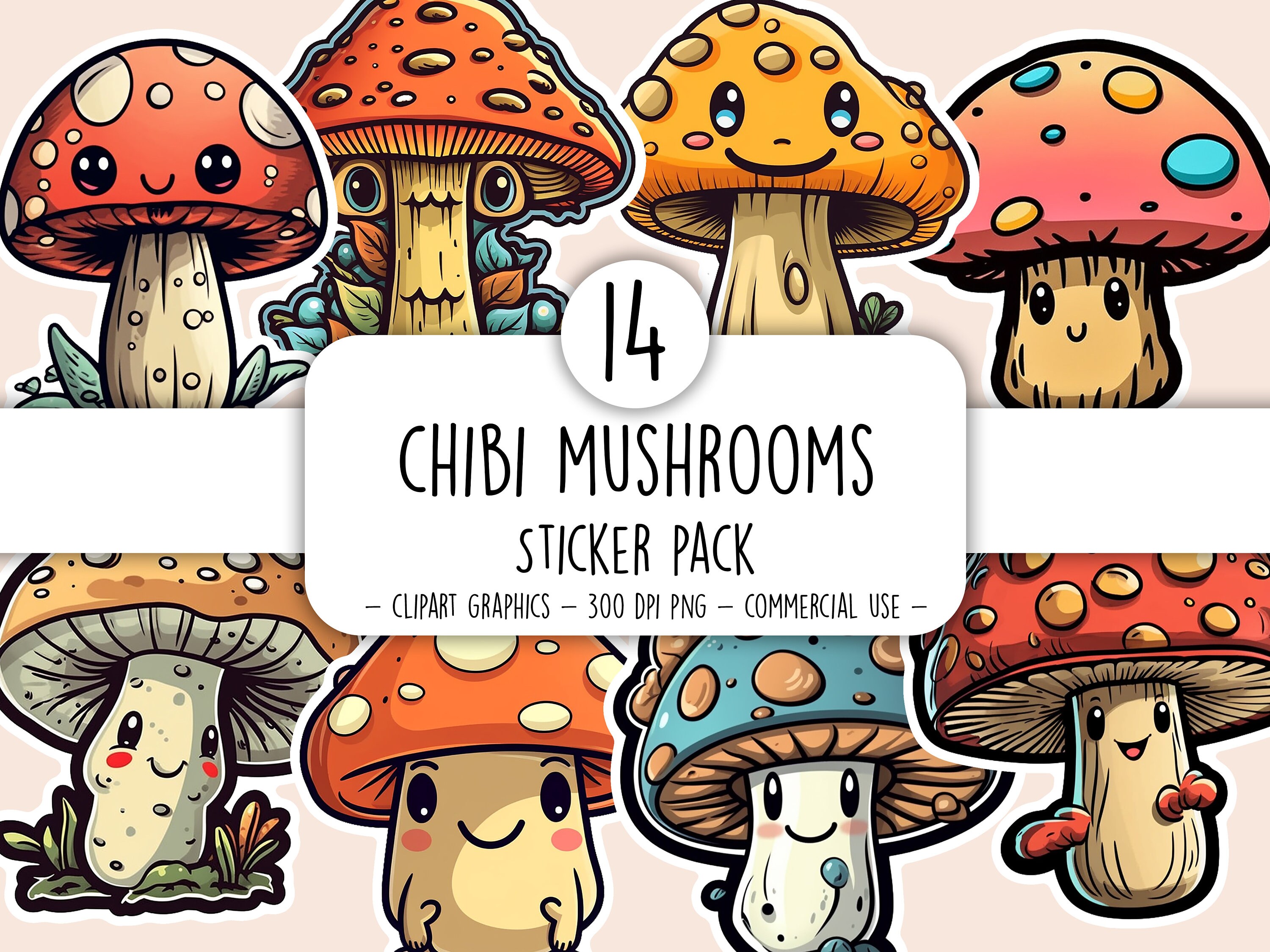 Chibi Mushroom Sticker Set Printable PNG Files Cute Mushroom Stickers ...