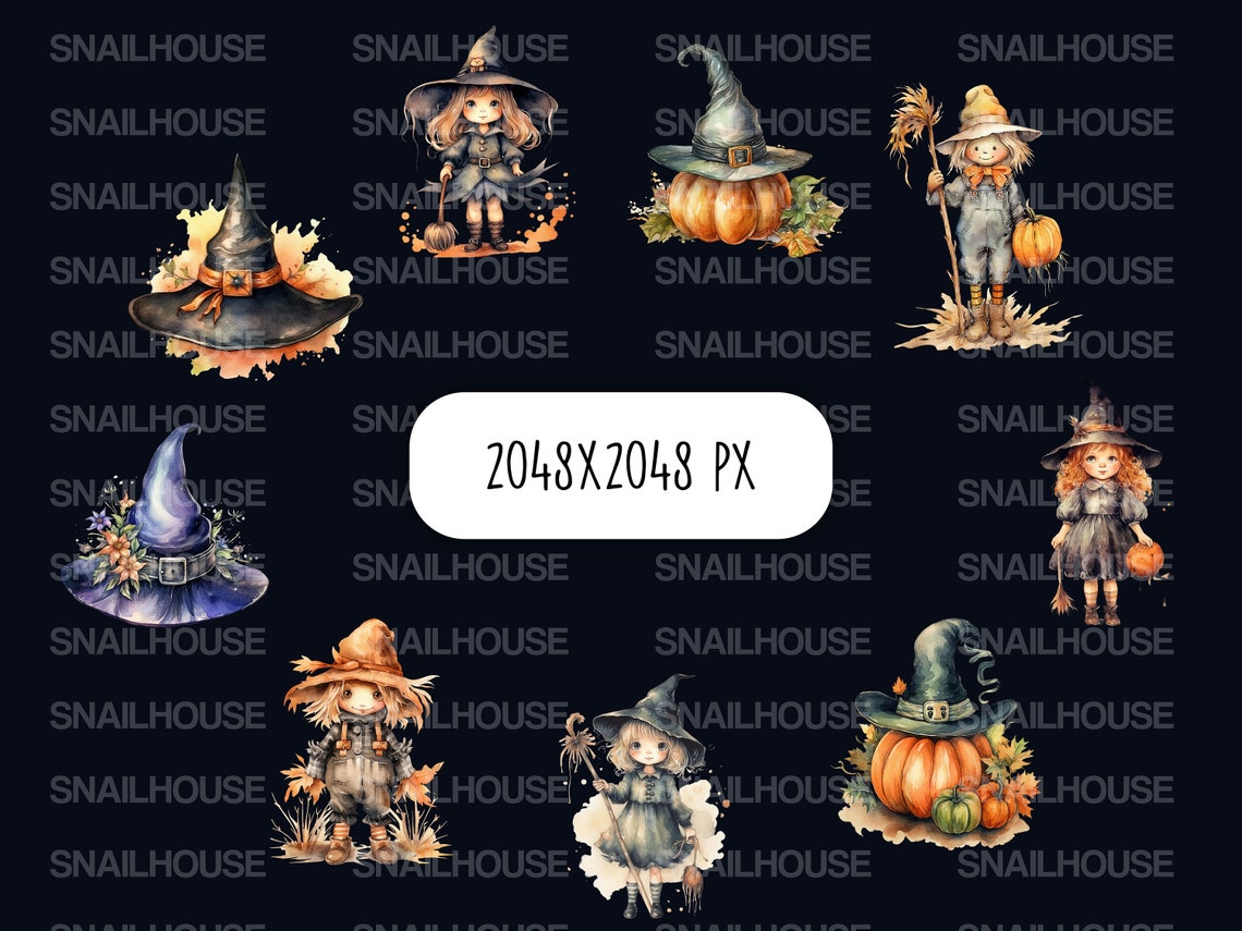 Watercolor Halloween Clip Art Cute Halloween Clipart Printable - Etsy