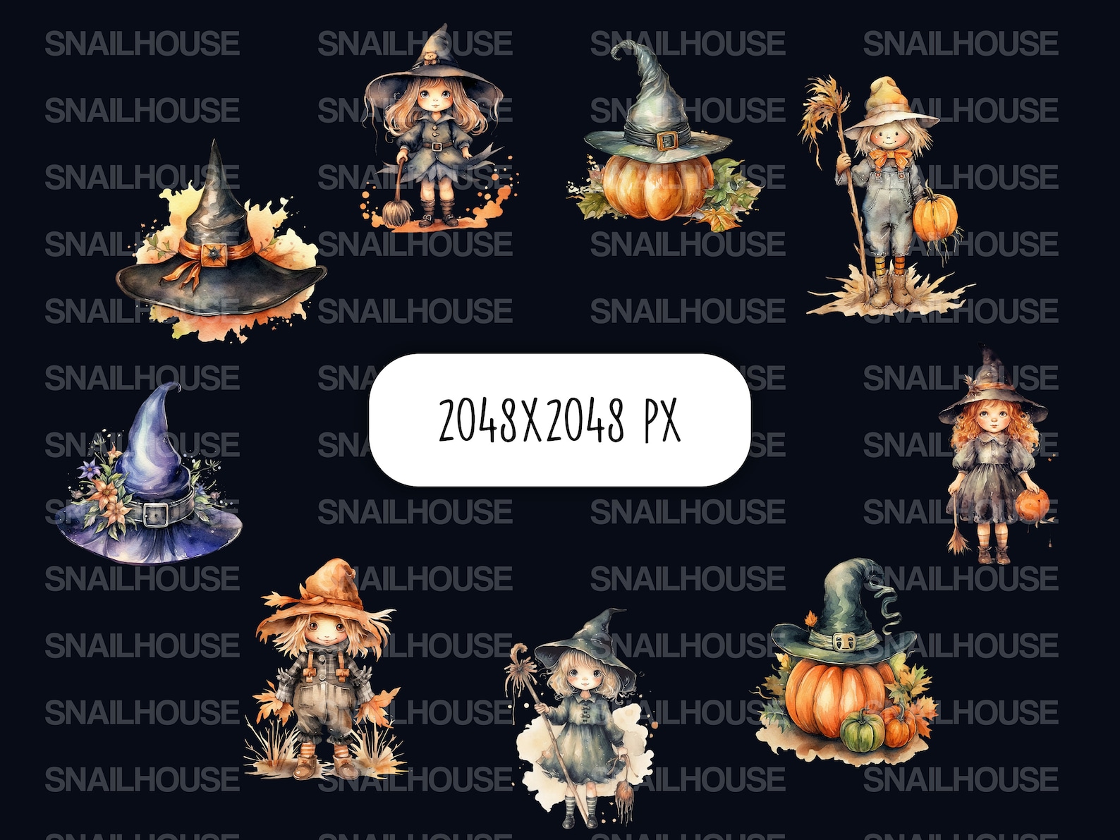 Watercolor Halloween Clip Art Cute Halloween Clipart Printable - Etsy