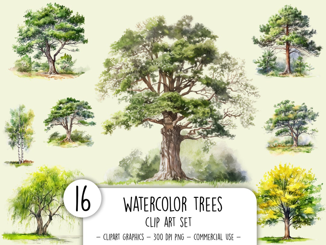 Watercolor Tree Clipart Set FREE Commercial Use Printable Watercolor ...