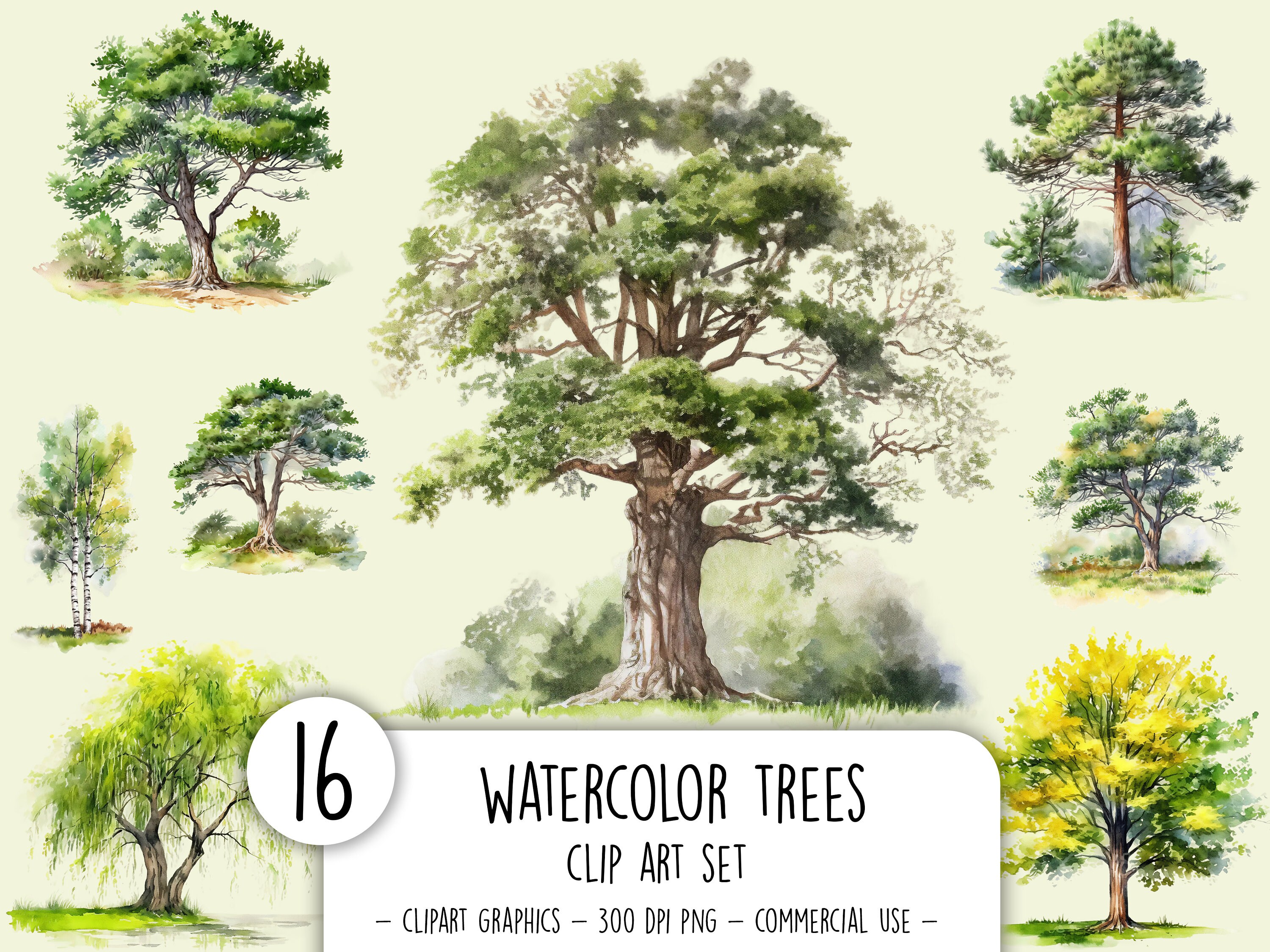 Watercolor Tree Clipart Set FREE Commercial Use Printable Watercolor ...