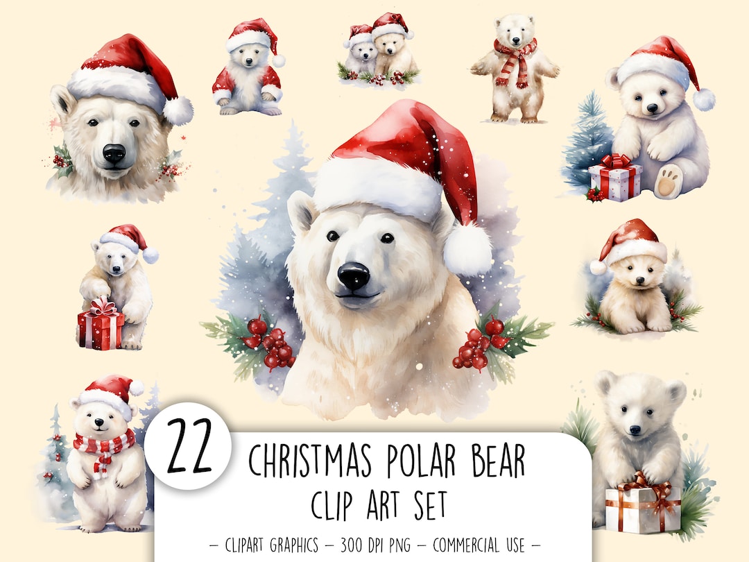 Watercolor Christmas Polar Bear Clipart Bundle Commercially FREE ...