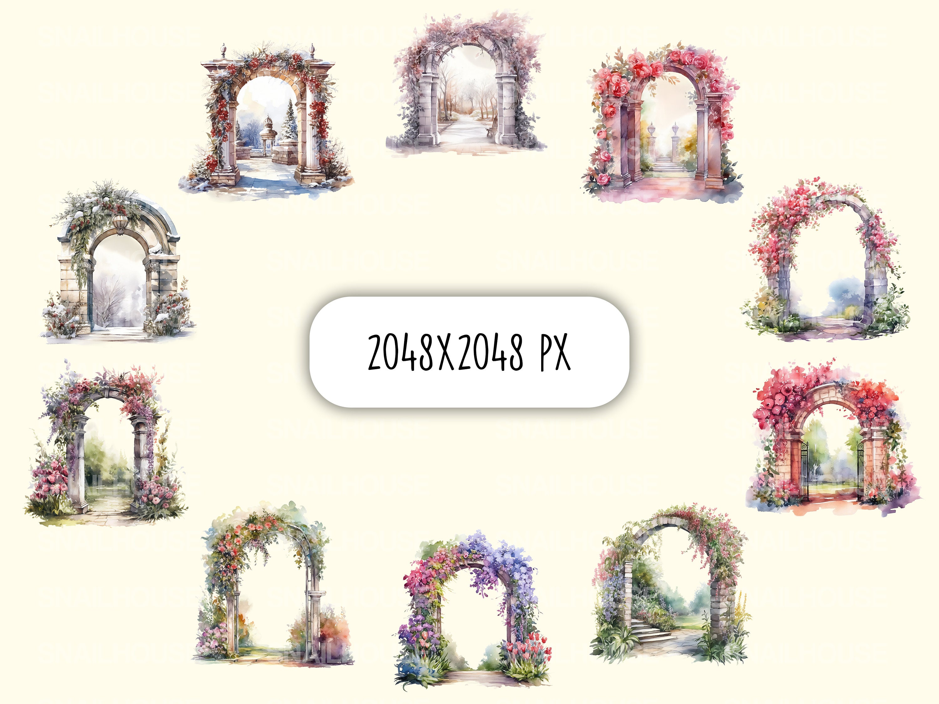 Watercolor Dreamy Flower Arches Clip Art Set Printable Floral Arches ...
