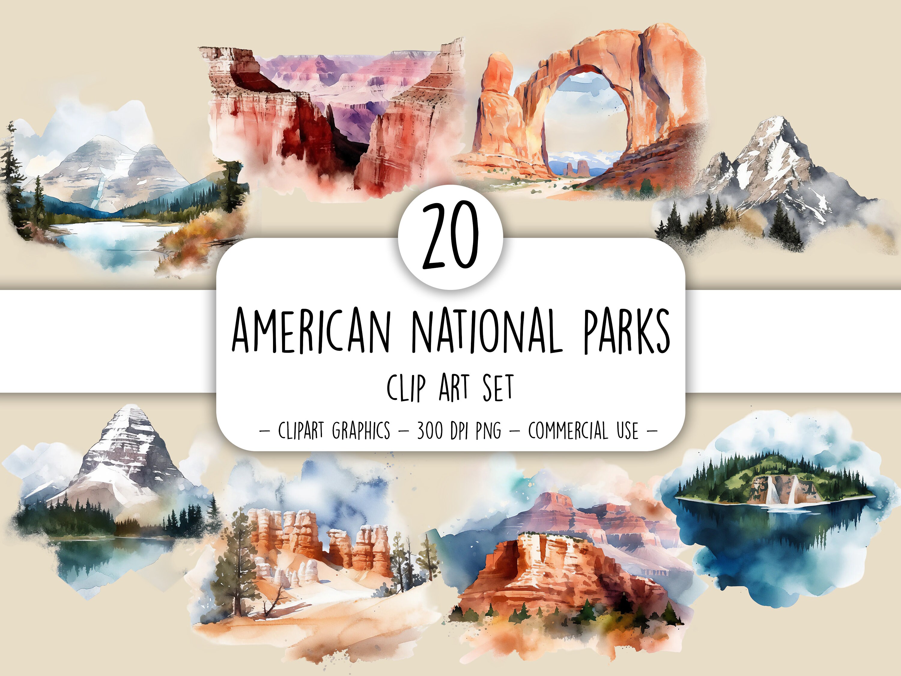 Watercolor National Parks Clipart Bundle FREE Commercial Use Nature ...