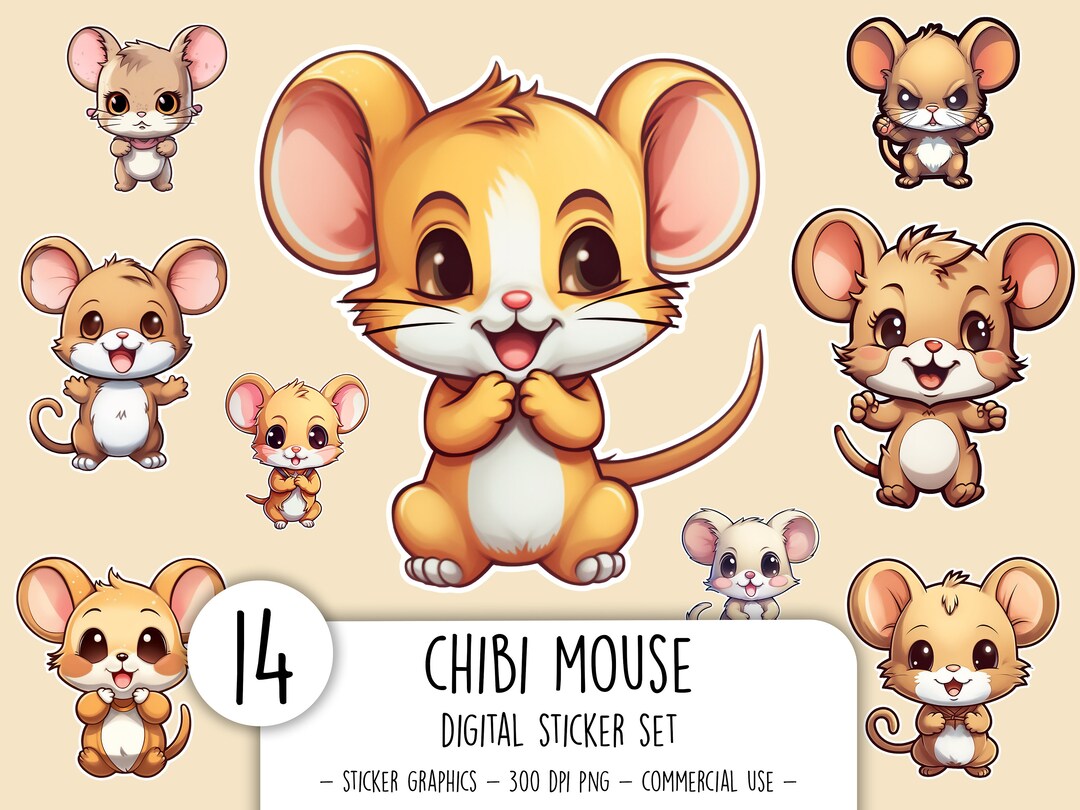 Chibi Mouse Sticker Set Cute Mouse Digital Stickers Cute Chibi Mouse ...