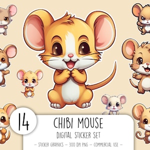 Chibi Mouse Sticker Set Cute Mouse Digital Stickers Cute Chibi Mouse ...