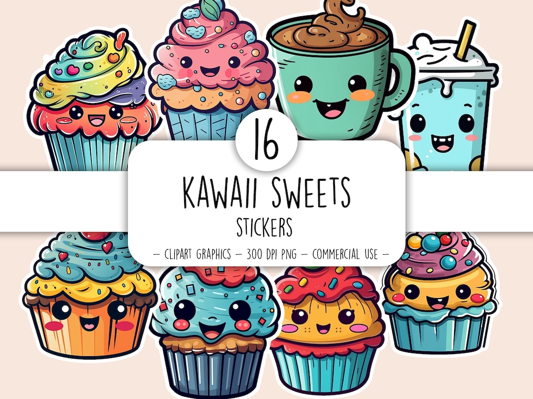 Kawaii Sweets Digital Stickers Kawaii Muffin Cakes Printable Stickers ...