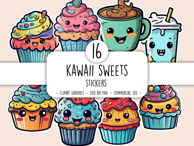 Kawaii Sweets Digital Stickers Kawaii Muffin Cakes Printable Stickers ...