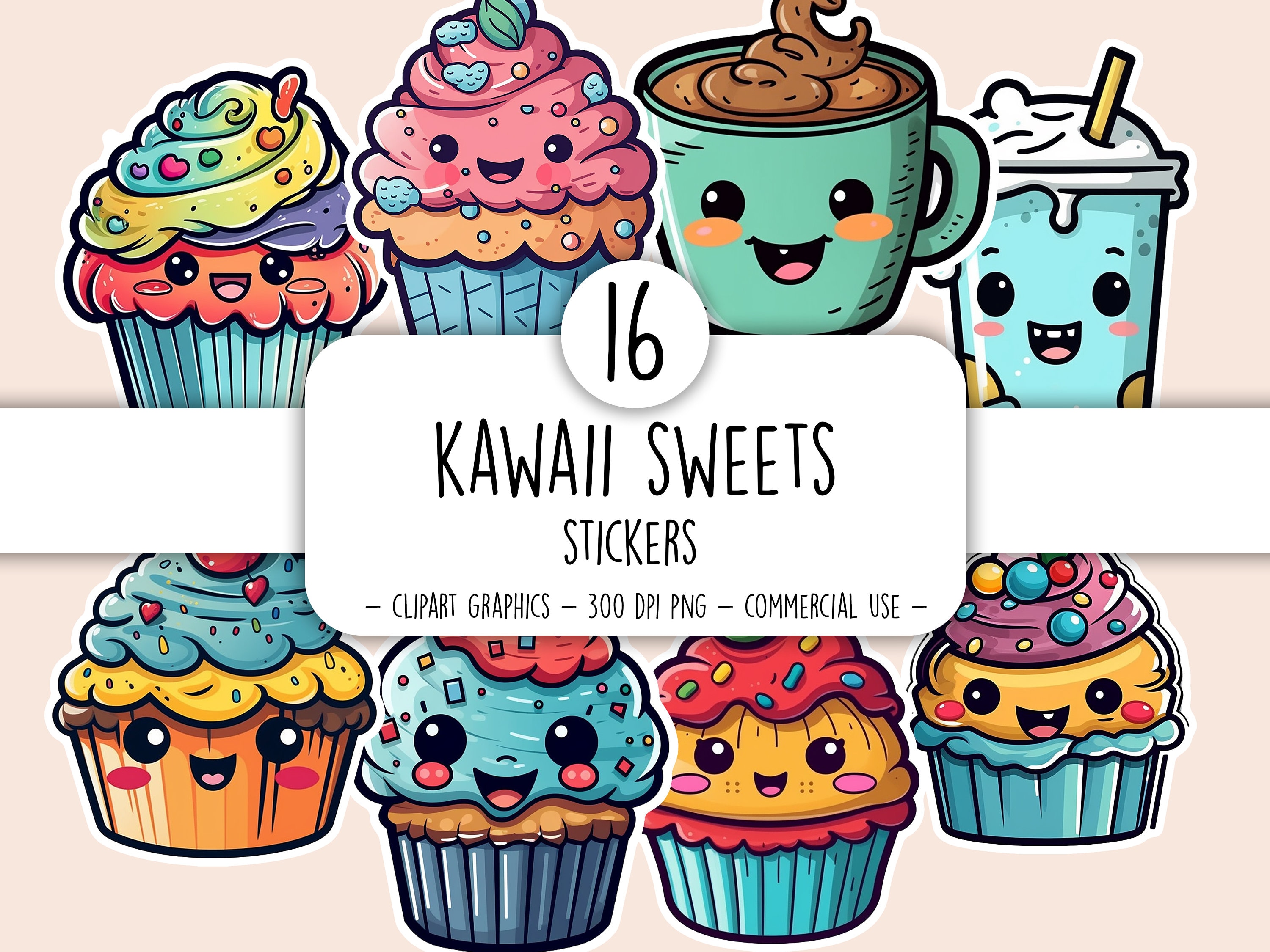 Kawaii Sweets Digital Stickers Kawaii Muffin Cakes Printable Stickers ...
