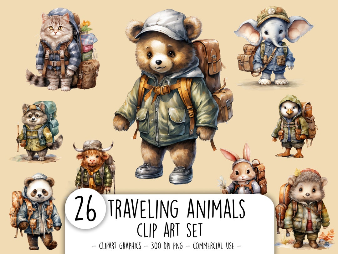 Traveling Animals Clip Art Set Commercially FREE Digital Animal Clipart ...
