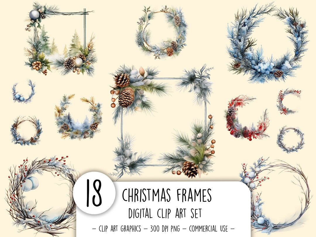 Watercolor Christmas Frames Clipart Bundle Commercially FREE Printable ...