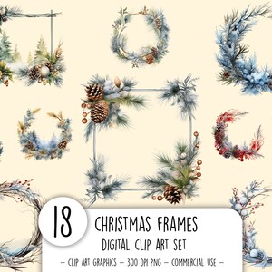 Watercolor Christmas Frames Clipart Bundle Commercially FREE Printable ...