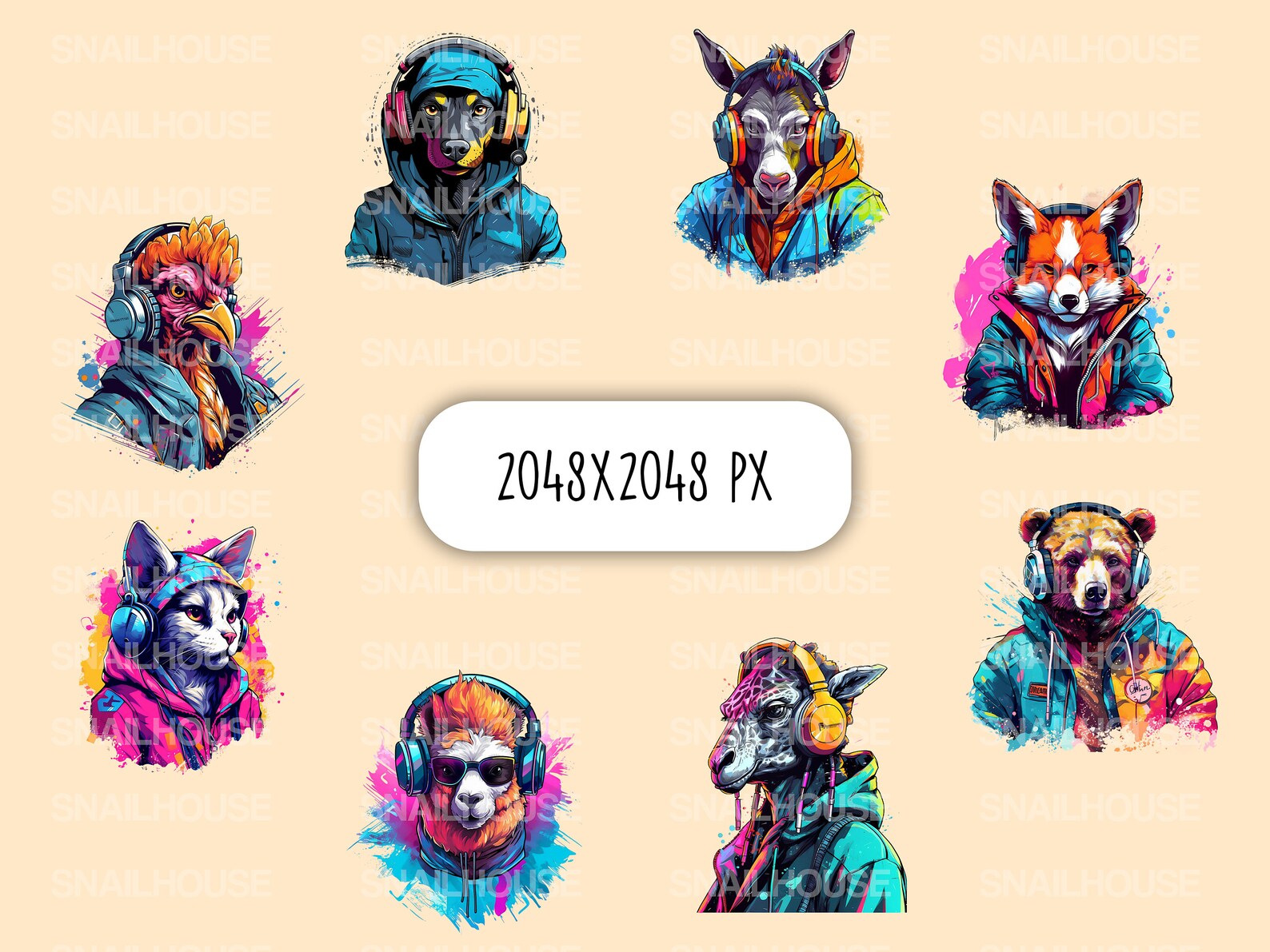 Animals in Graffiti Style Clip Art Set Digital Printable 80s - Etsy ...