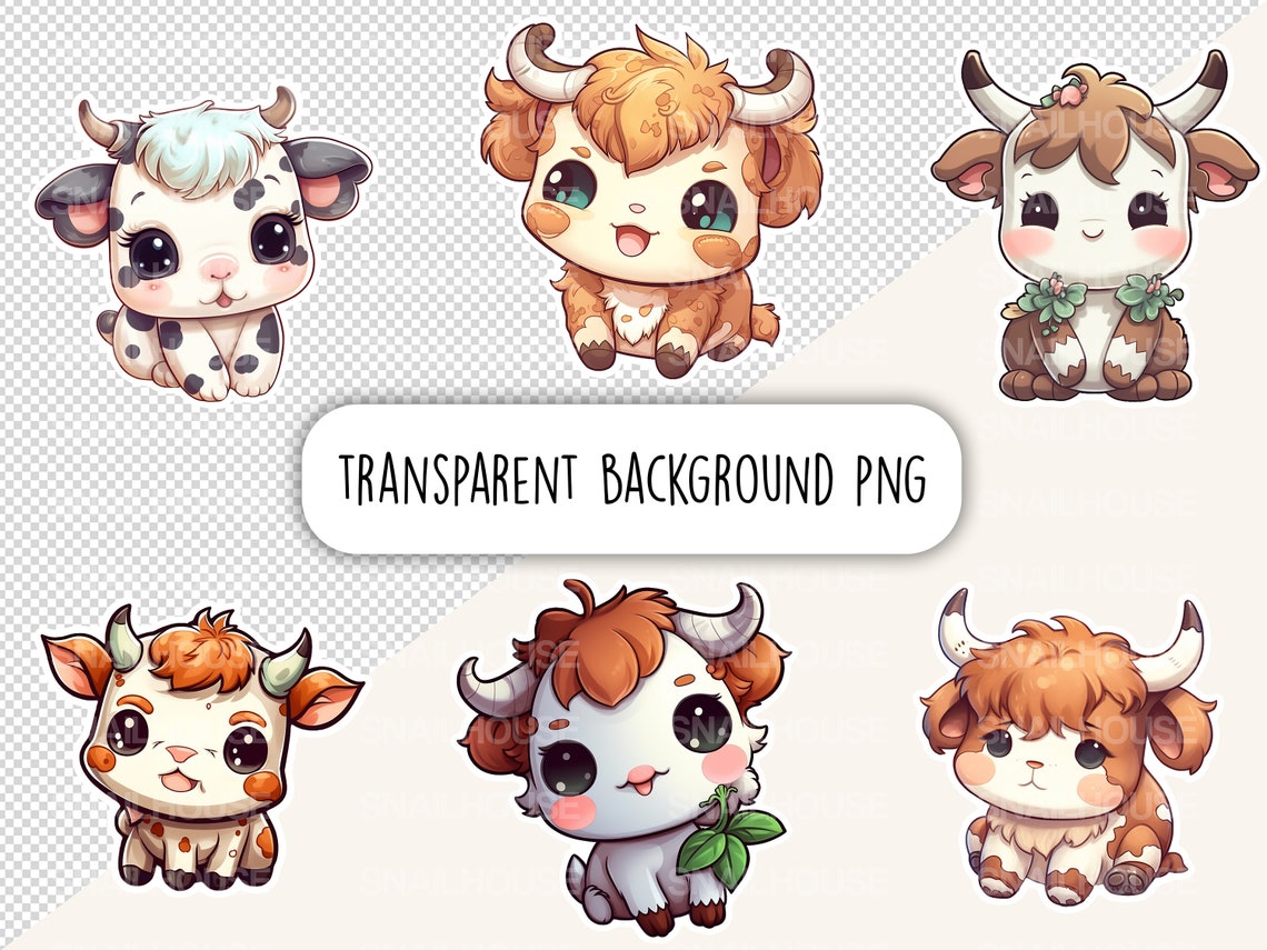 Chibi Cow Digital Stickers Cute Cow Printable Stickers Cute - Etsy