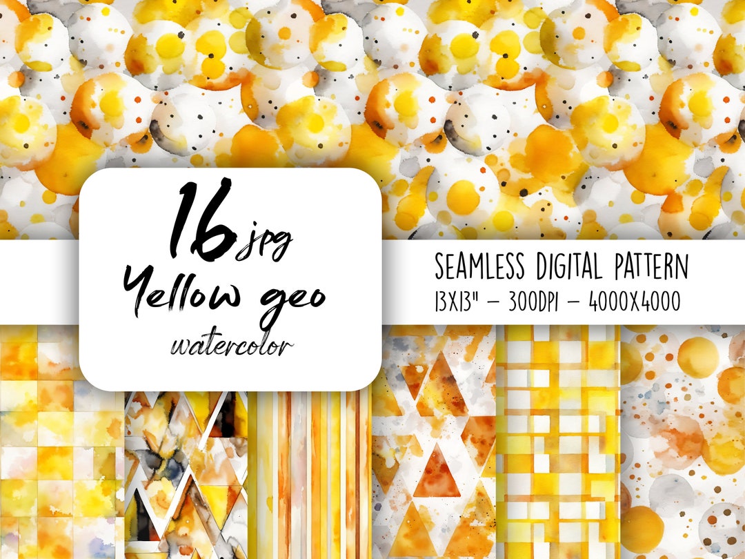 Yellow Watercolor Geometric Digital Paper Yellow Geometric Patterns ...