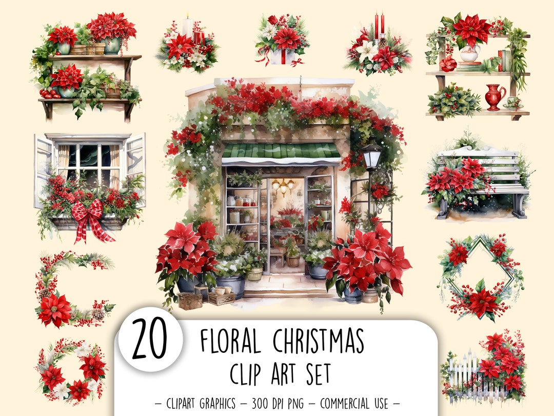 Watercolor Floral Christmas Clipart Bundle Commercially FREE Christmas ...