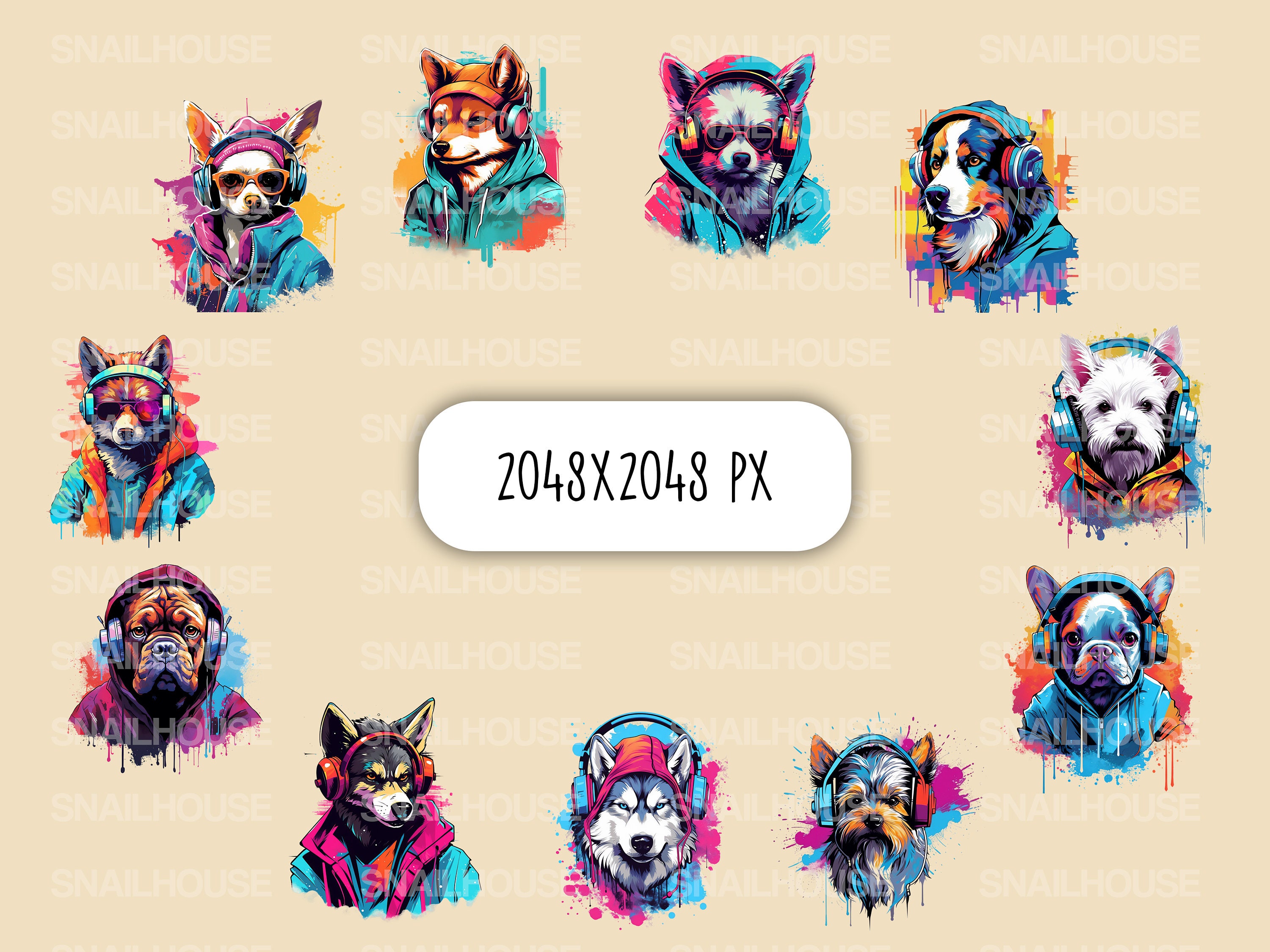 Cyberpunk Dogs in Graffiti Style Clip Art Bundle Digital Printable Dog ...