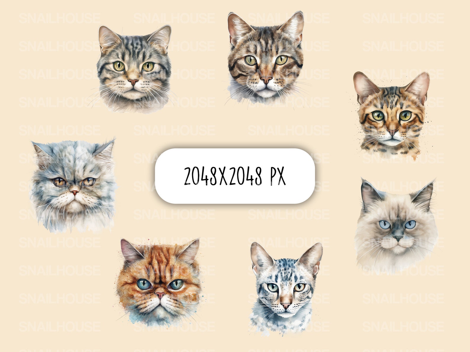 Watercolor Cat Clipart Digital Printable Cat Breeds Clipart FREE ...