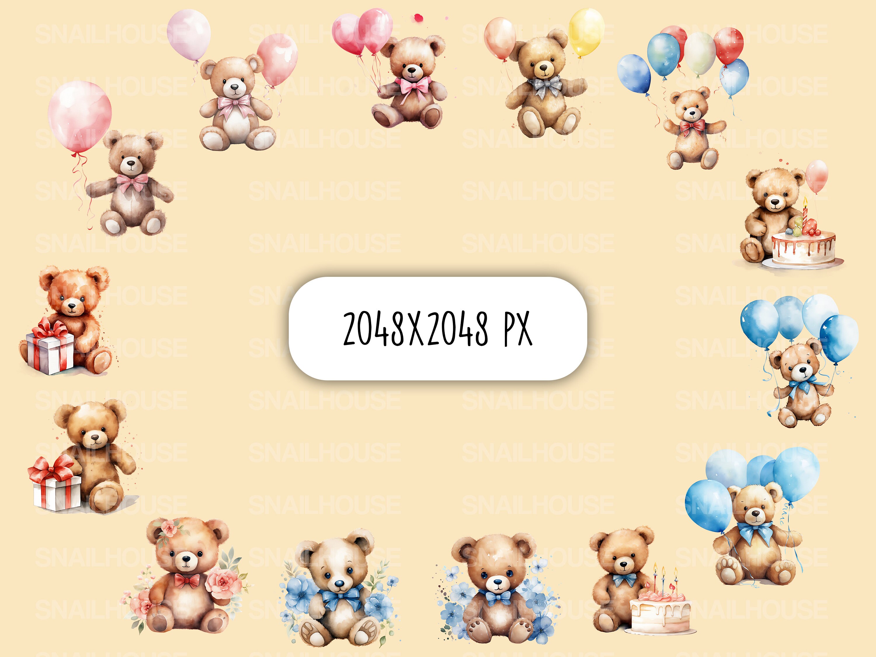 Teddy Bear Birthday Clipart Commercially FREE Watercolor Birthday ...