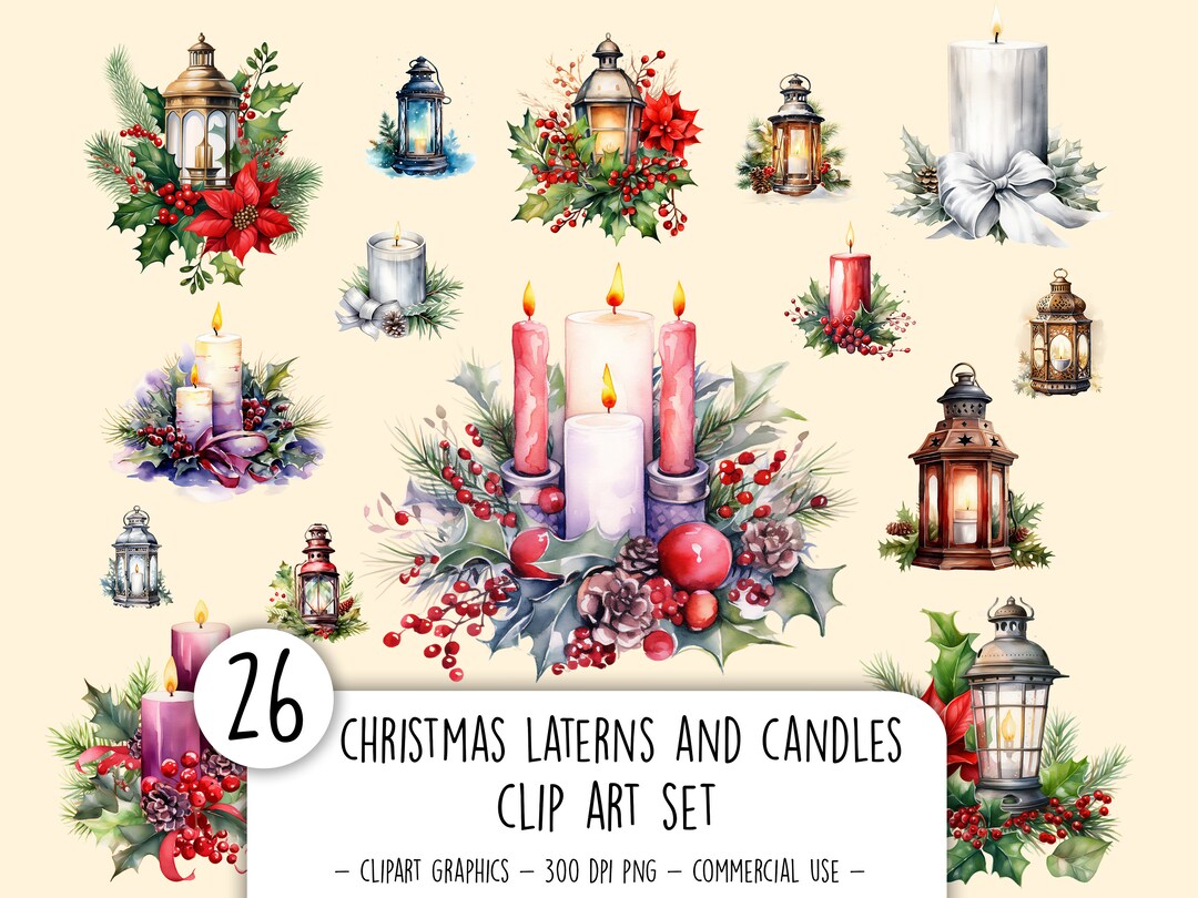 Watercolor Christmas Candle Clipart Bundle Commercially FREE Printable ...