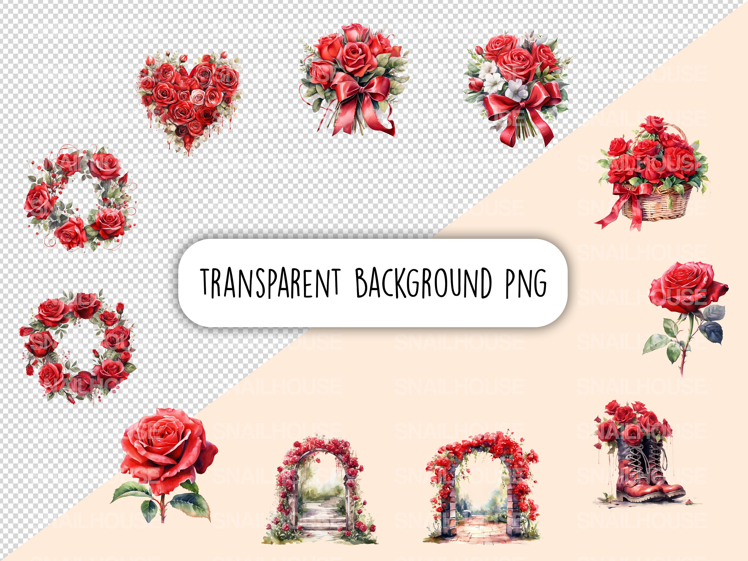 Watercolor Red Roses Clipart Bundle Commercially FREE Romantic - Etsy