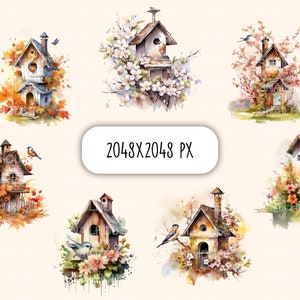 Watercolor Cute Bird Houses Clip Art Set FREE Commercial Use Printable ...