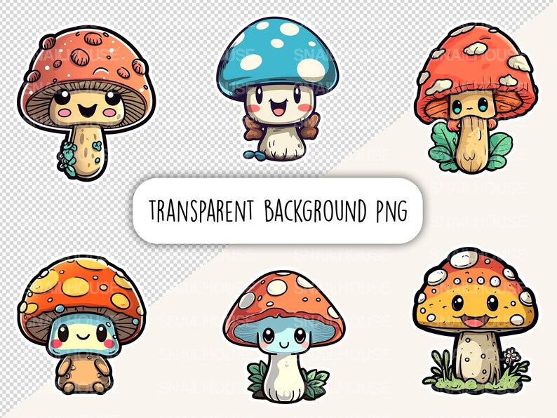 Chibi Mushroom Sticker Set Printable PNG Files Cute Mushroom - Etsy