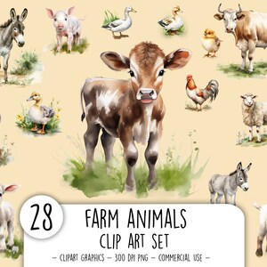Watercolor Farm Animals Clipart Bundle FREE Commercial Use Digital Farm ...