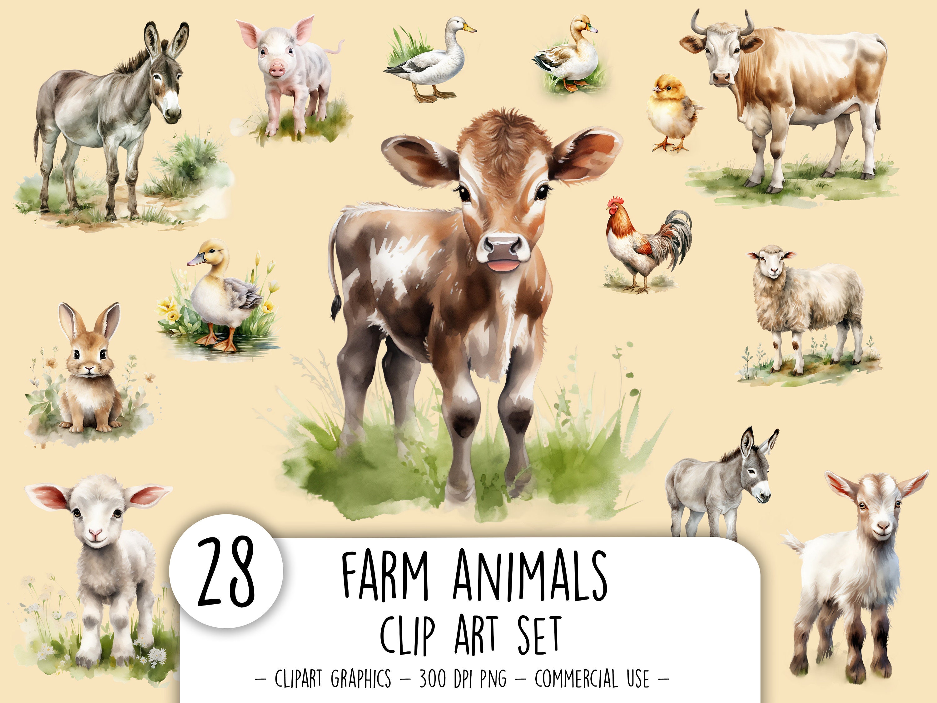 Watercolor Farm Animals Clipart Bundle FREE Commercial Use - Etsy