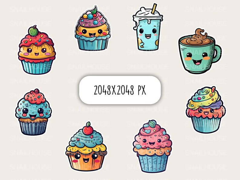Kawaii Sweets Digital Stickers Kawaii Muffin Cakes Printable Stickers ...