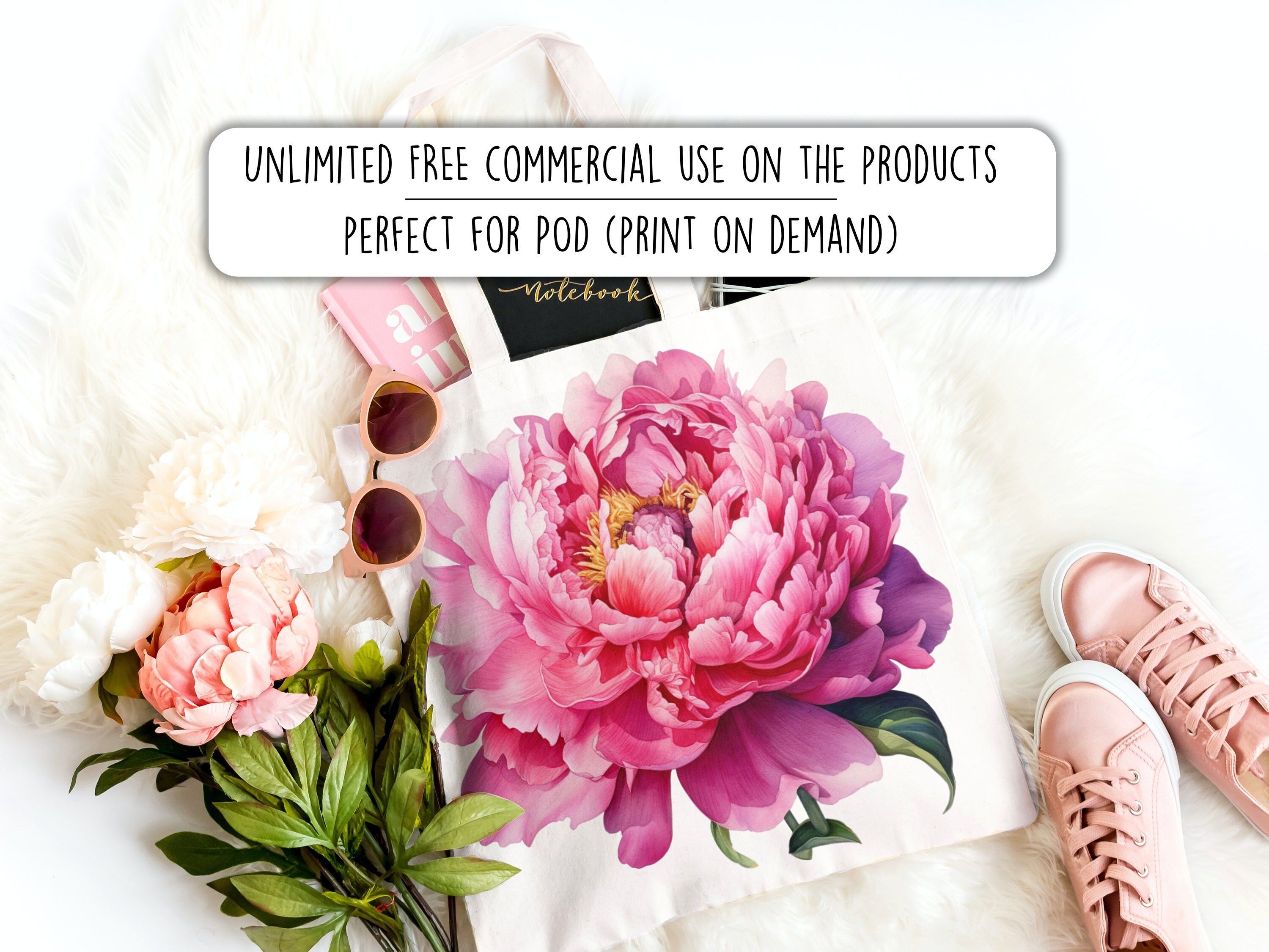 Watercolor Pink Peony Flowers Clip Art Set Digital Printable Peony ...