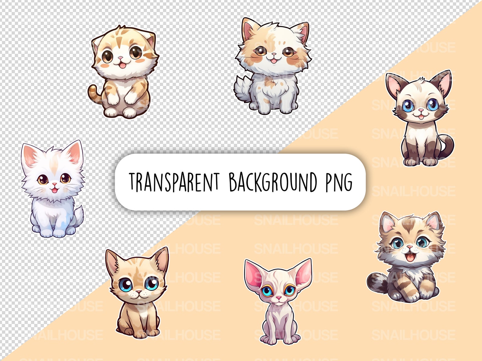 Chibi Cat Sticker Set Cute Cat Digital Stickers Cat Breed Stickers ...